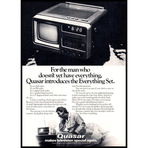 Quasar | Art | 978 Quasar Am Fm Clock Radio Portable Tv Vintage Print ...
